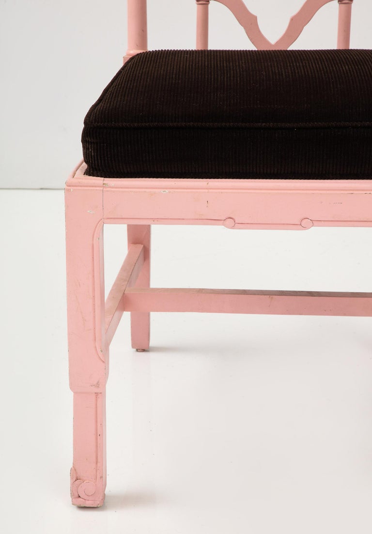 Set of 8 Chinese Chippendale Style Pink Painted Chairs For Sale at 1stDibs