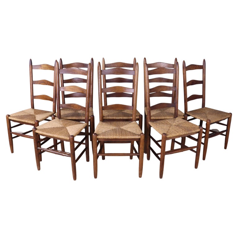 Set of 8 Country Oak Ladderback Chairs For Sale at 1stDibs