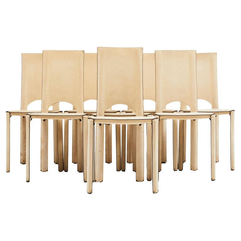Set of Eight Mid-Century Dining Chairs in White Leather by Mario ...