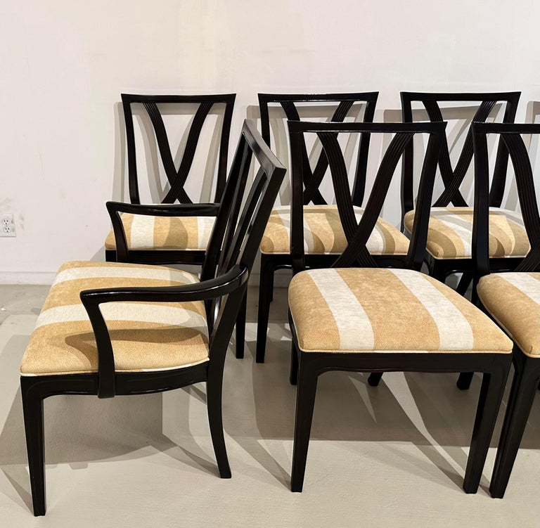 Set of 8 Dorothy Draper Black Lacquer Dining Chairs W Scalamandre ...