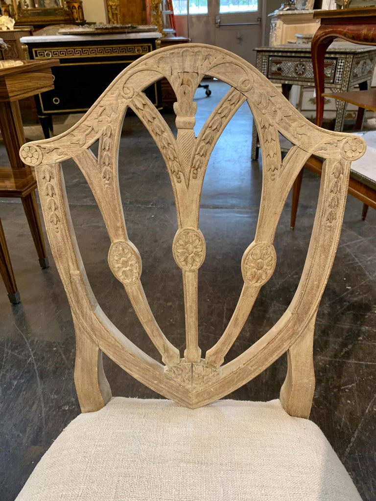 Set of 8 English Carved and White Washed Mahogany Dining Chairs at 1stDibs