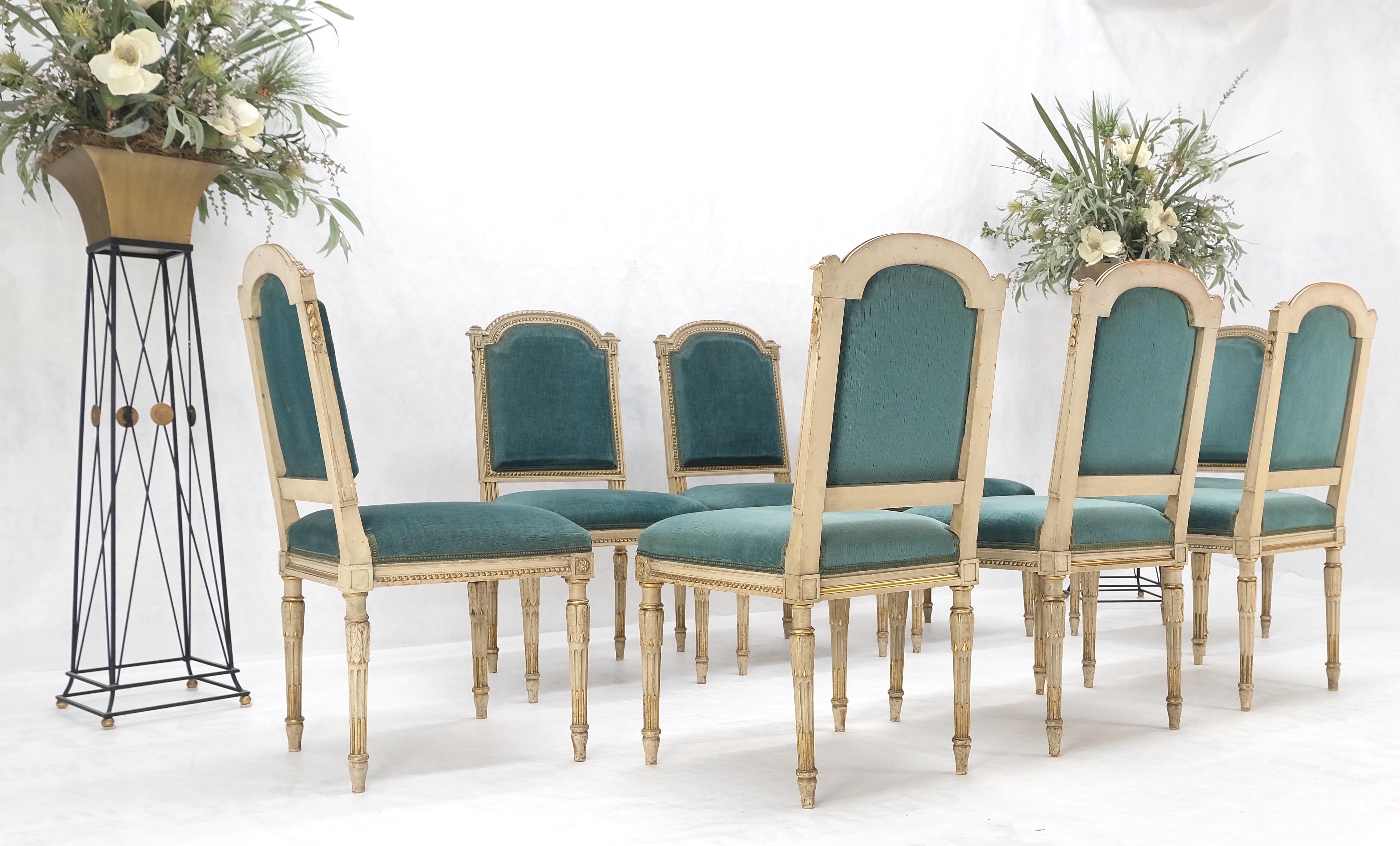 Set of 8 Fine Carved Louis XVI Lotus Paint and Gold Gilt Decorated ...