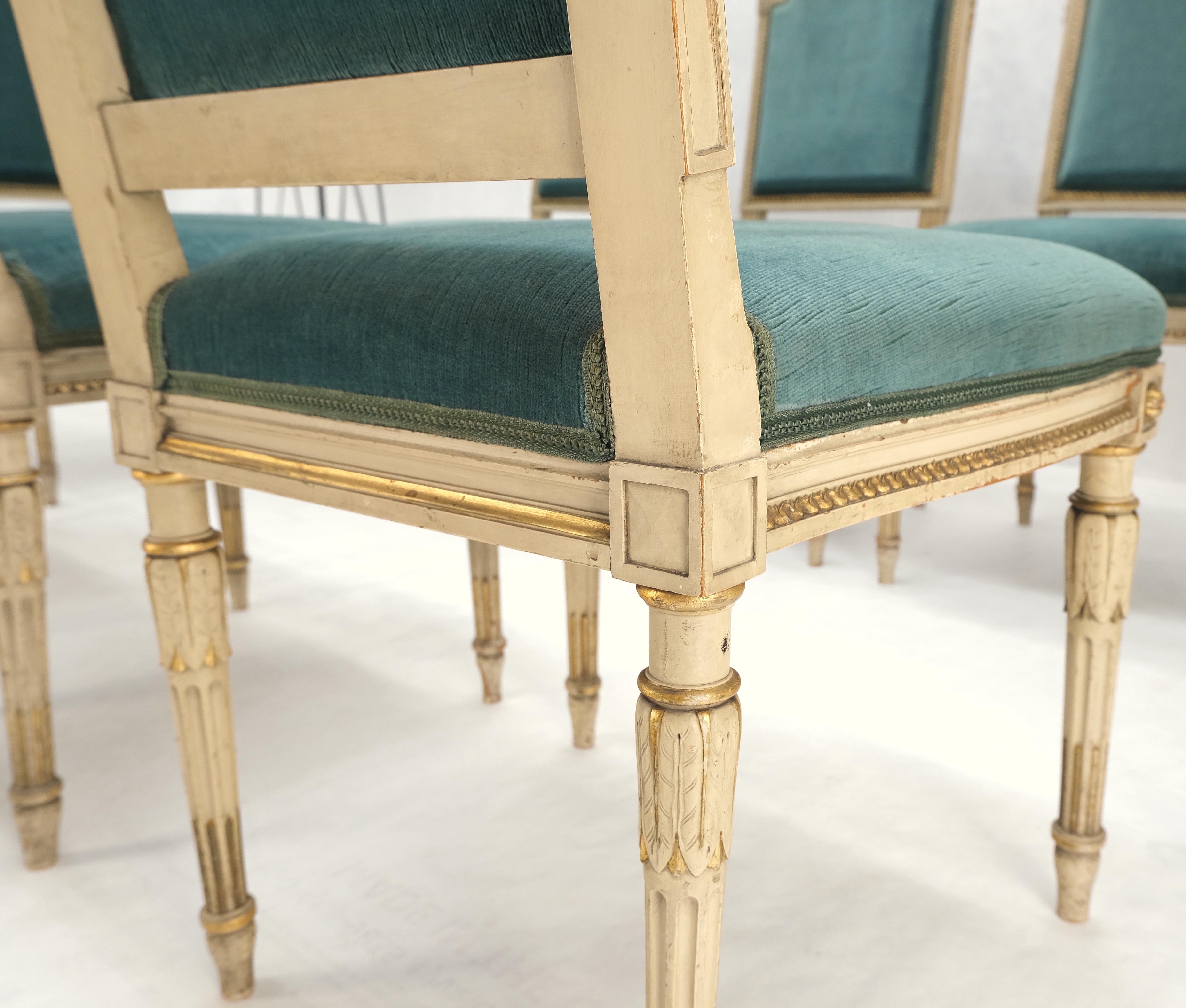 Set of 8 Fine Carved Louis XVI Lotus Paint and Gold Gilt Decorated ...