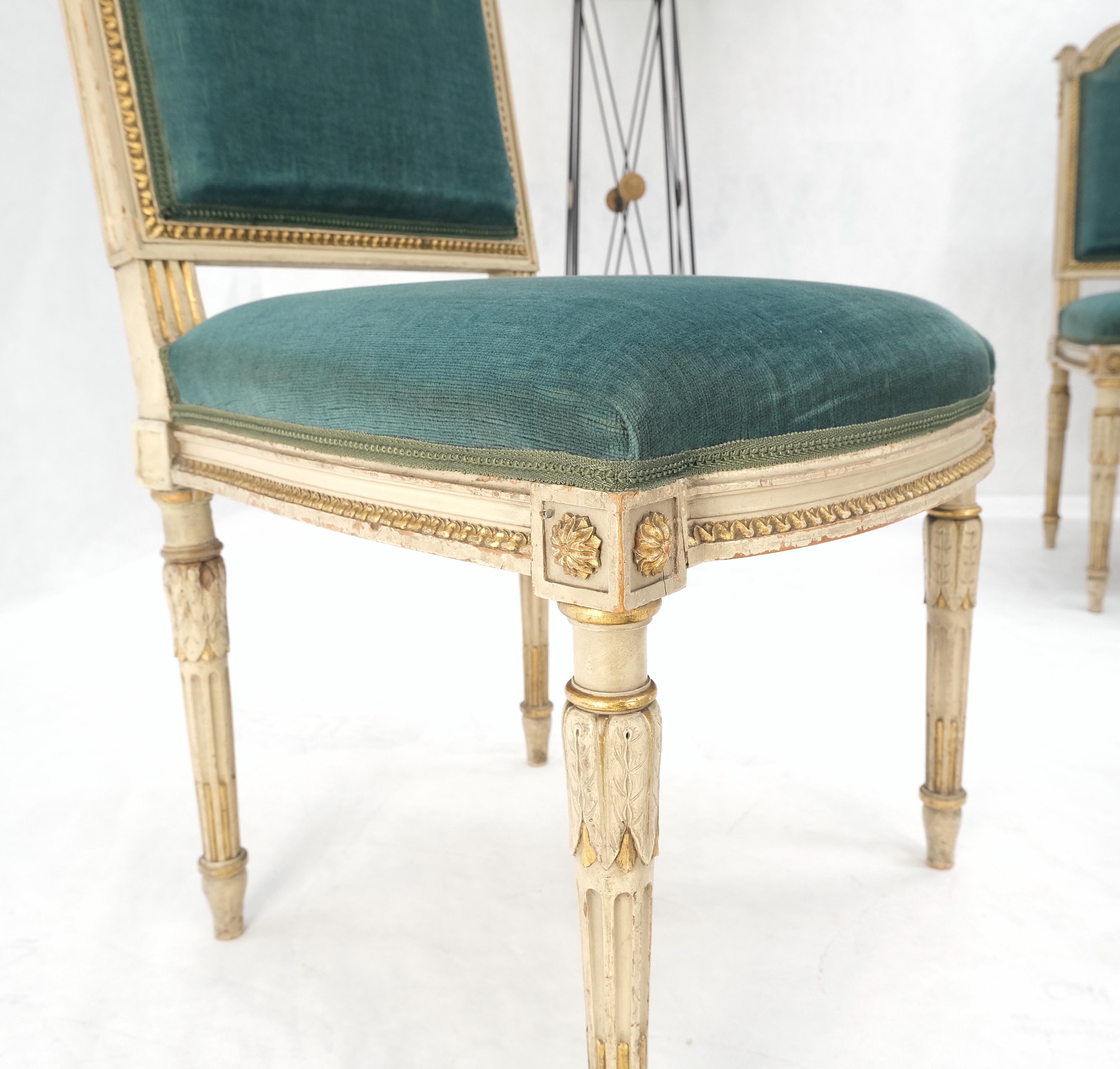 Set of 8 Fine Carved Louis XVI Lotus Paint and Gold Gilt Decorated ...