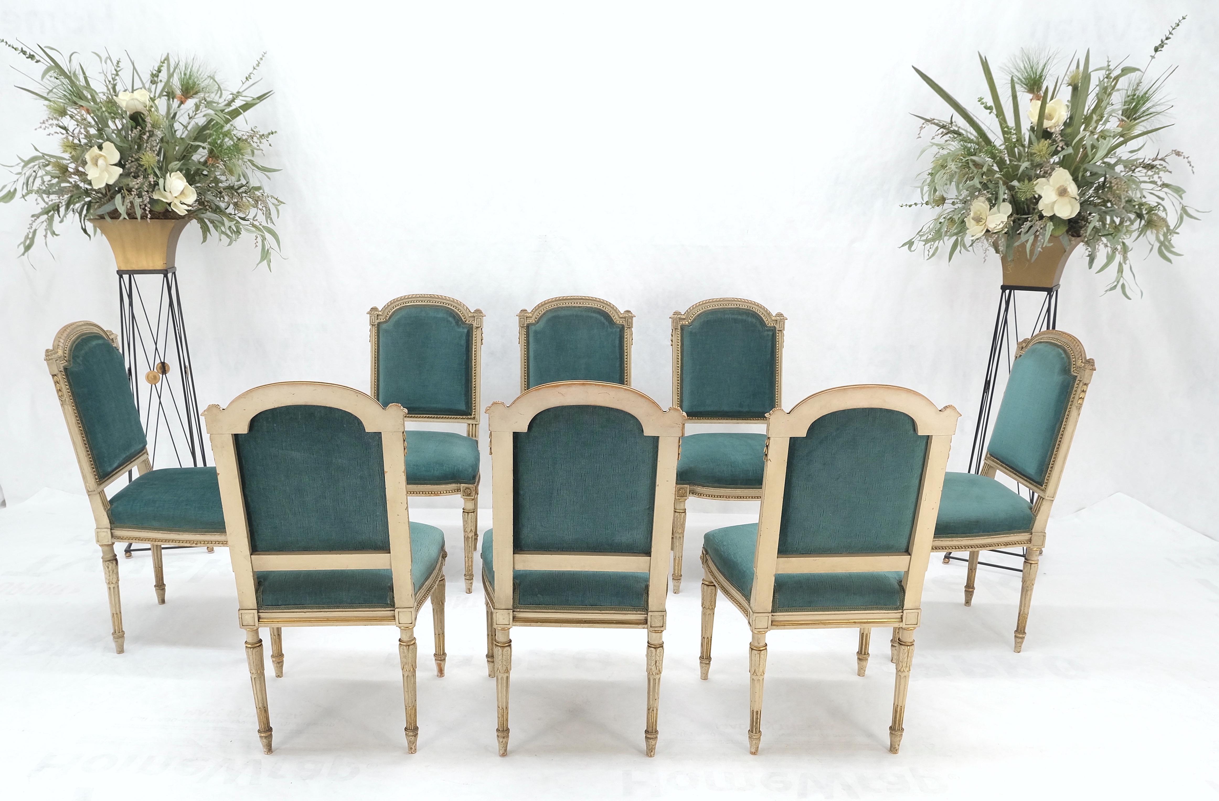 Set of 8 Fine Carved Louis XVI Lotus Paint and Gold Gilt Decorated ...