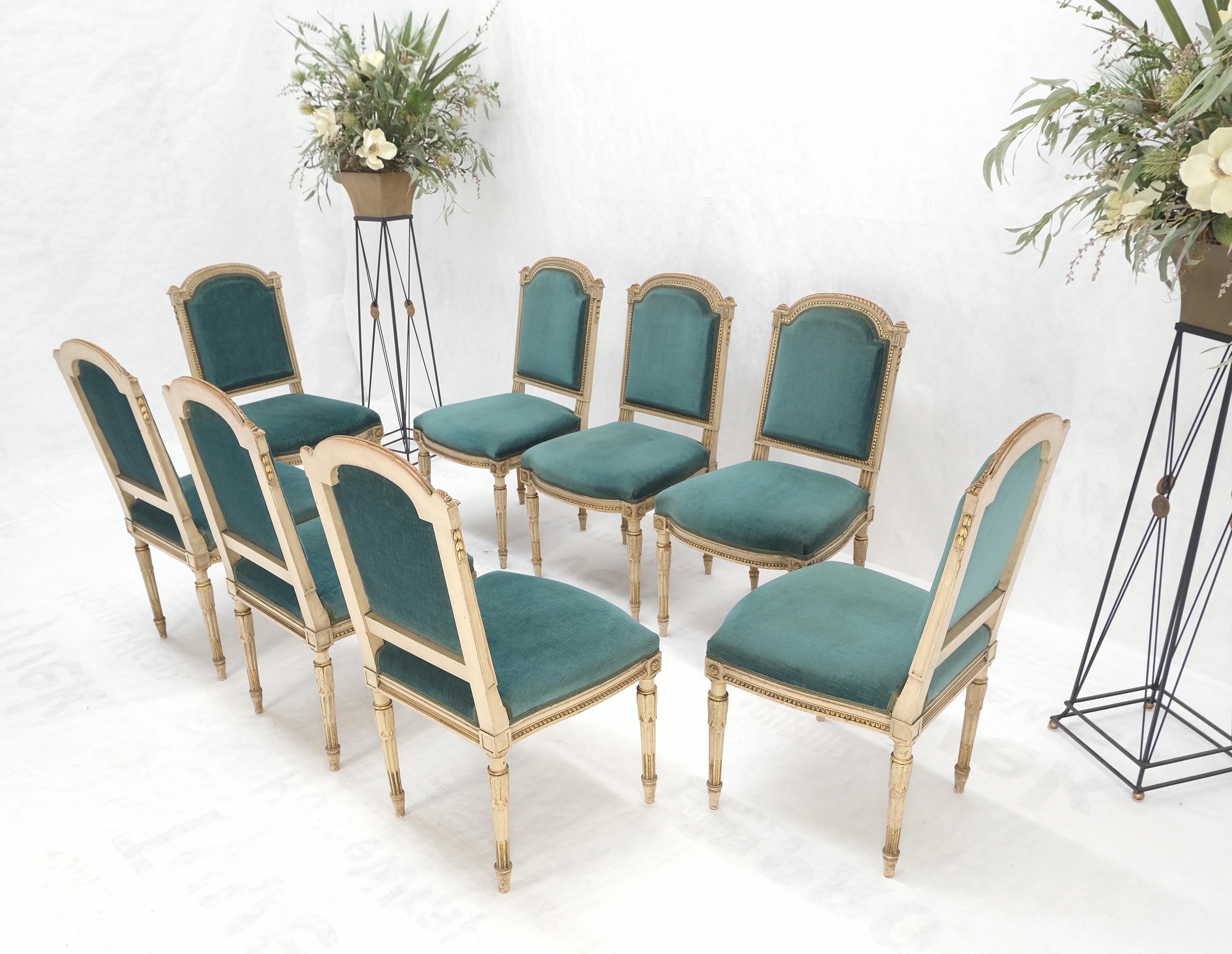 Set of 8 Fine Carved Louis XVI Lotus Paint and Gold Gilt Decorated ...