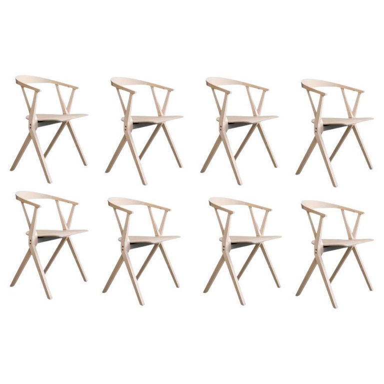 Set of 8 Foldable B Chairs With Varnished In Natural Ash Finish For ...
