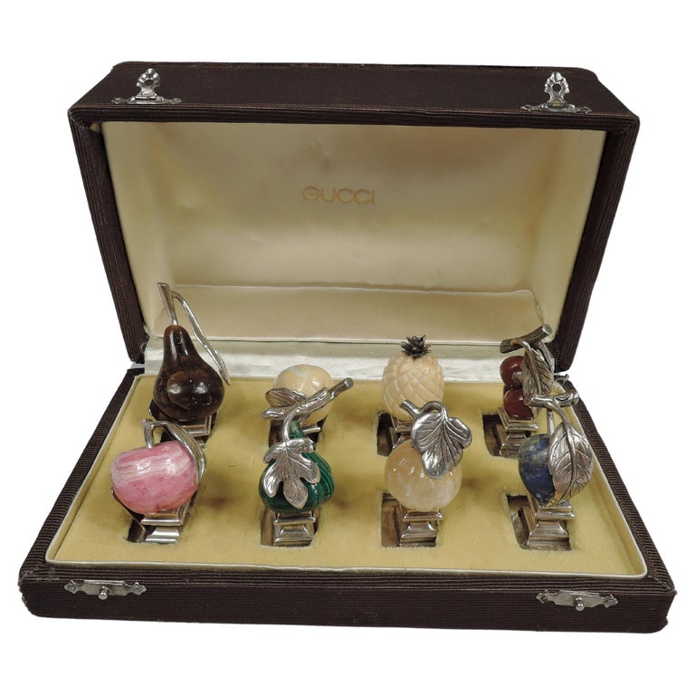 Set of 8 Gucci Silver Place Card Holders with Hardstone Fruits For Sale ...