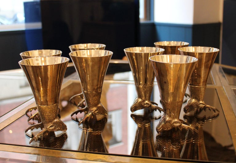 Set of 8 Hunting Glass, in Silver Metal For Sale at 1stDibs