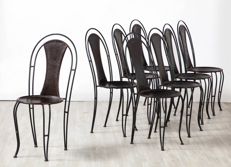 Set of 8 Italian Leather and Metal Bistro Dining Chairs, Circa 1960 For ...