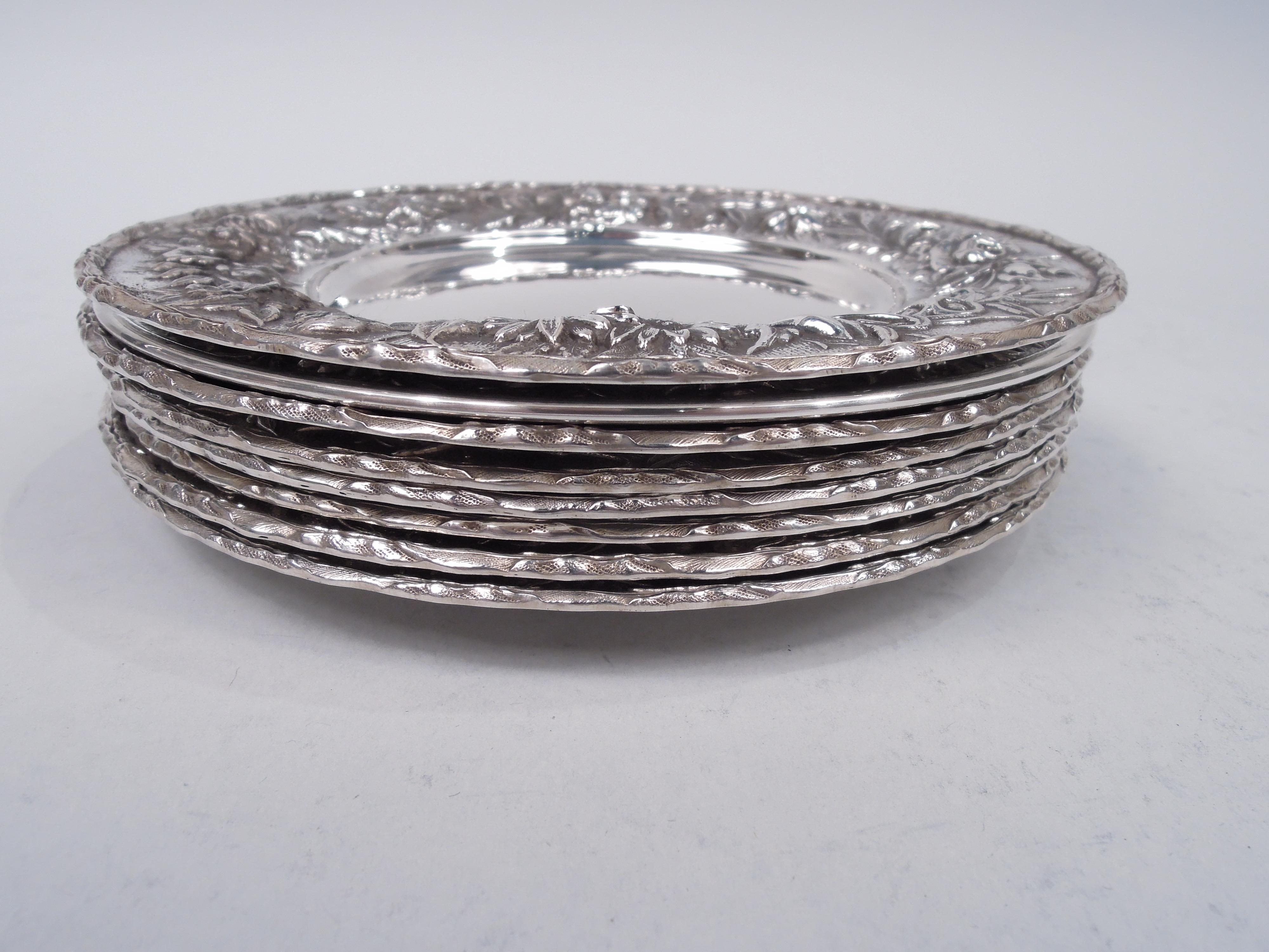 Set of 8 Kirk Baltimore Repousse Sterling Silver Bread and Butter ...