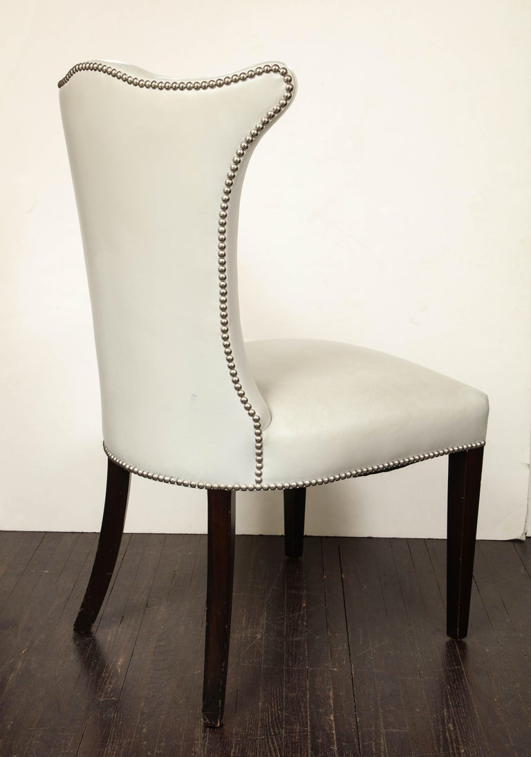 Set of 8 Leather Dining Chairs with Chrome Nailheads For Sale at 1stDibs