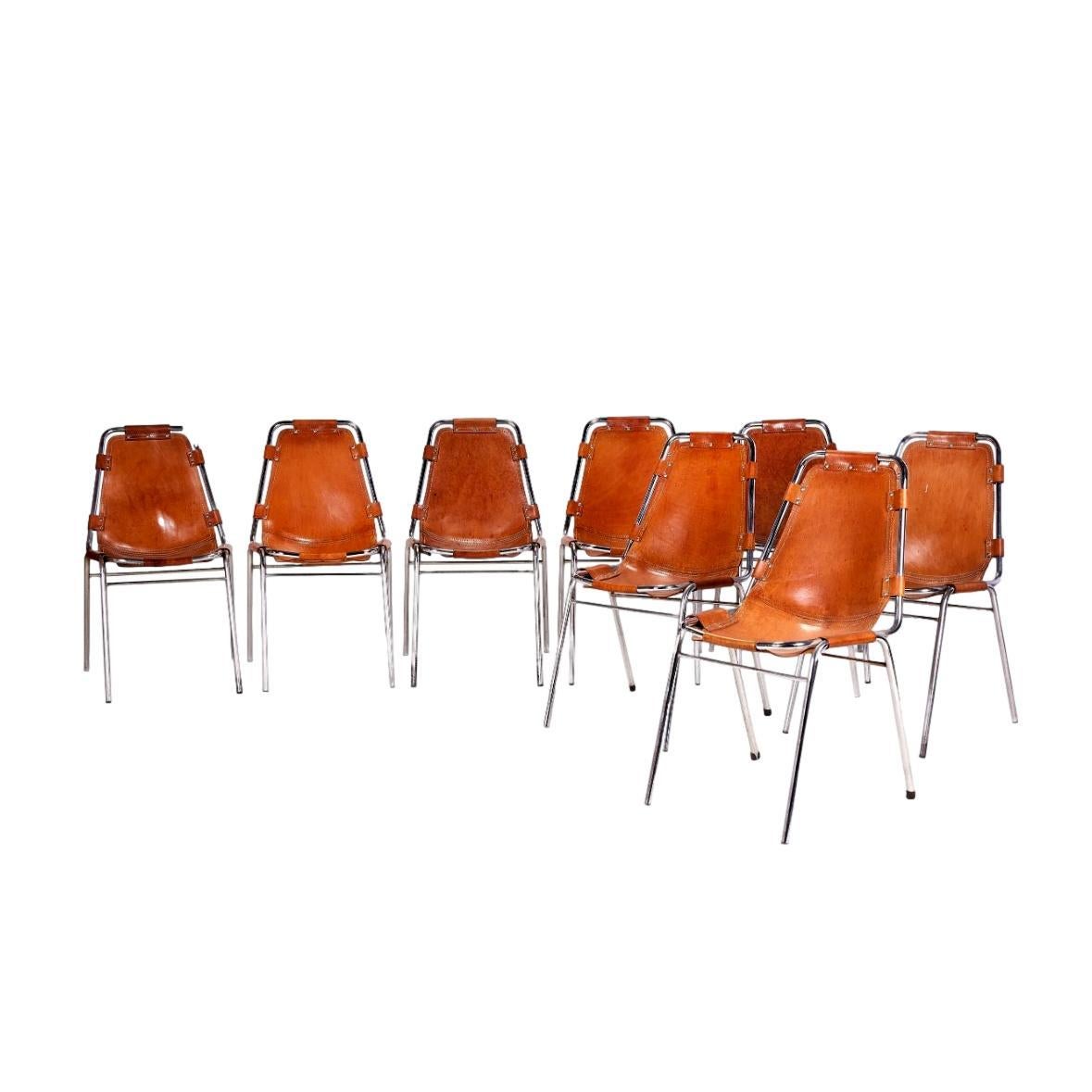 Set of 8 Les Arc Dining Chairs Selected by Charlotte Perriand, 1960s ...