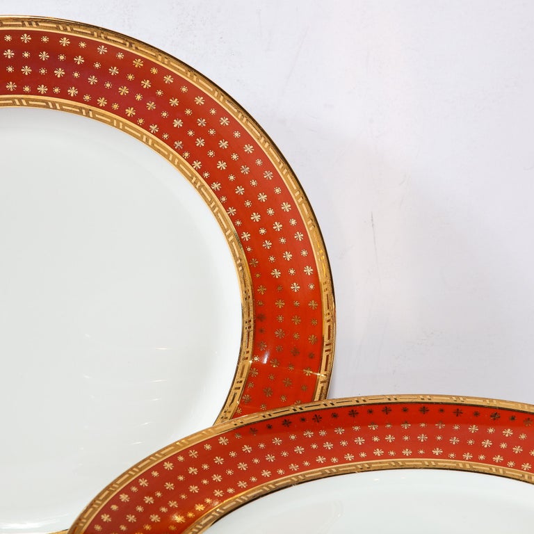 Set of 8 Limoges Porcelain Vermillion Dinner Plates with 24 Karat Gold ...