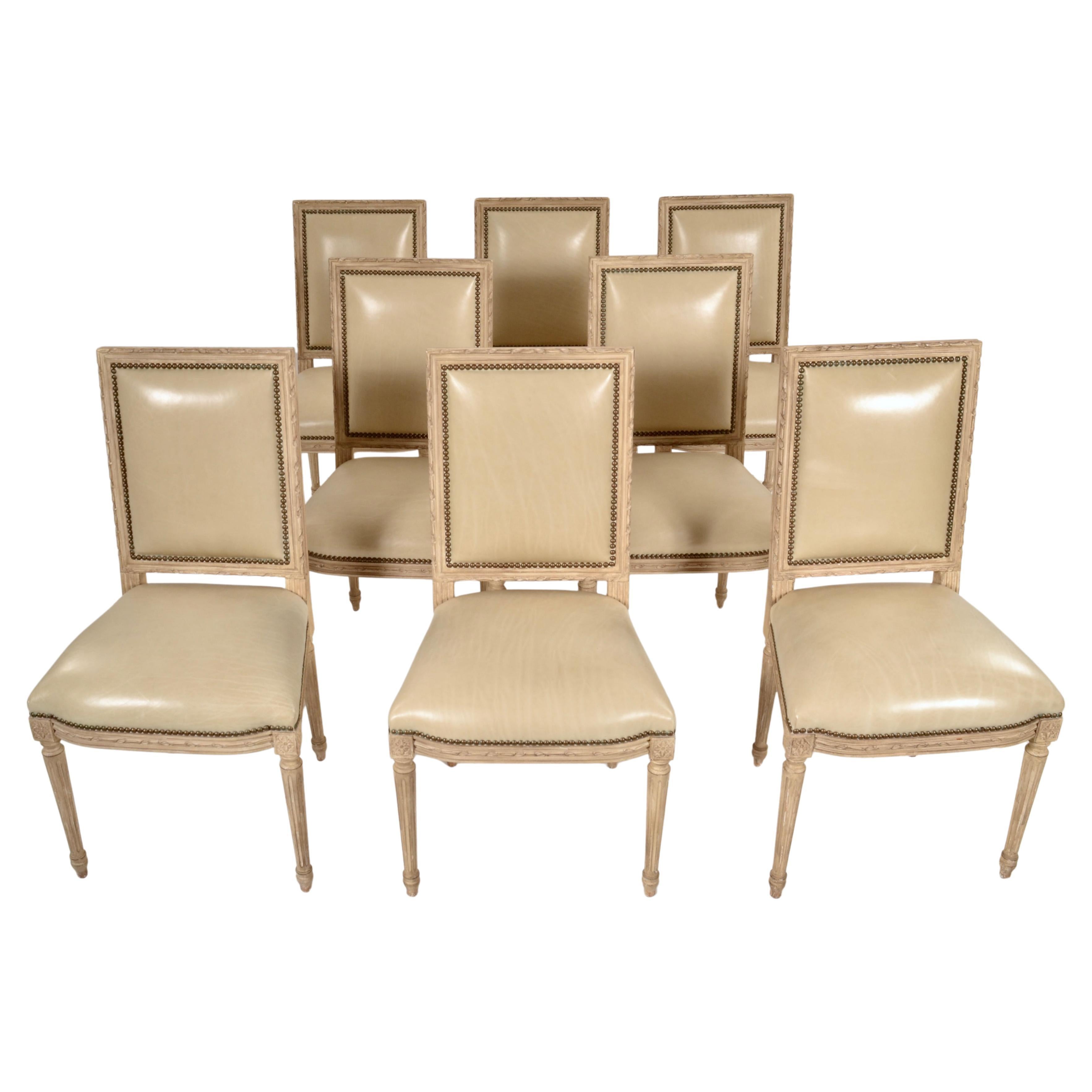 Fine Set of 6 Blue Leather Gold Embossed French Louis XVI Painted ...