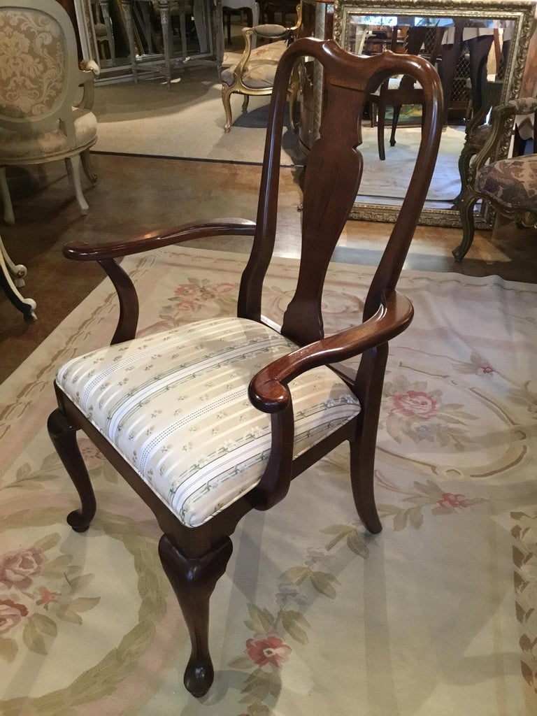 Set of 8 Mahogany Queen Anne Style Dining Chairs with Upholstered Seats ...