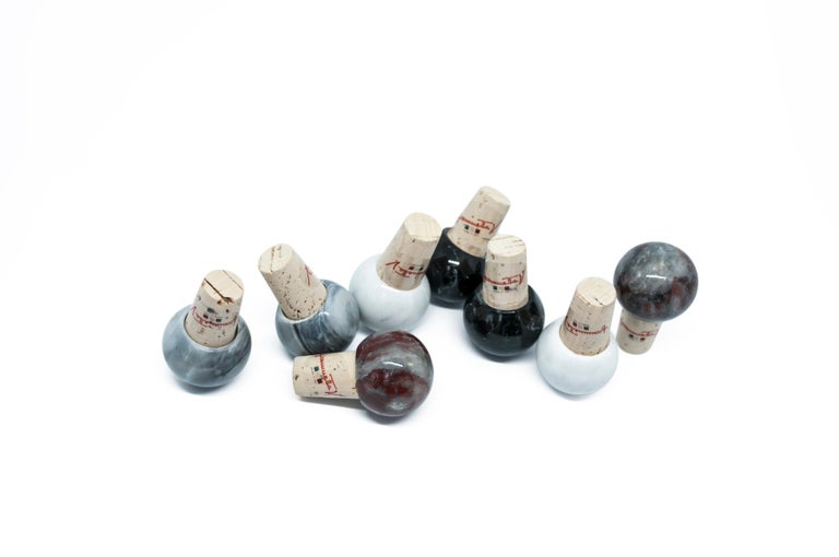 Set of 8 Marble and Cork Wine and Olive Oil Bottles Stoppers at 1stDibs