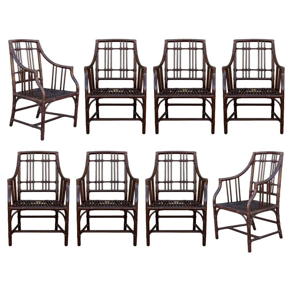 Elegant Set of Eight Cathedral Back Arm Dining Chairs by McGuire, circa ...