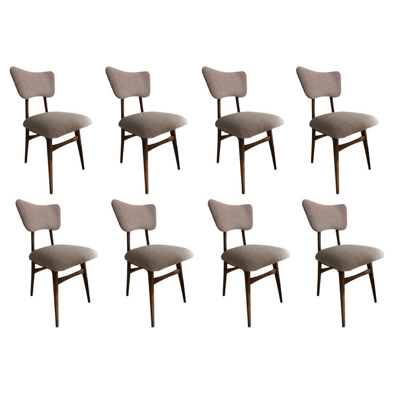 Set of 8 Midcentury Beige Bouclé Dining Chairs, Europe, 1960s at 1stDibs