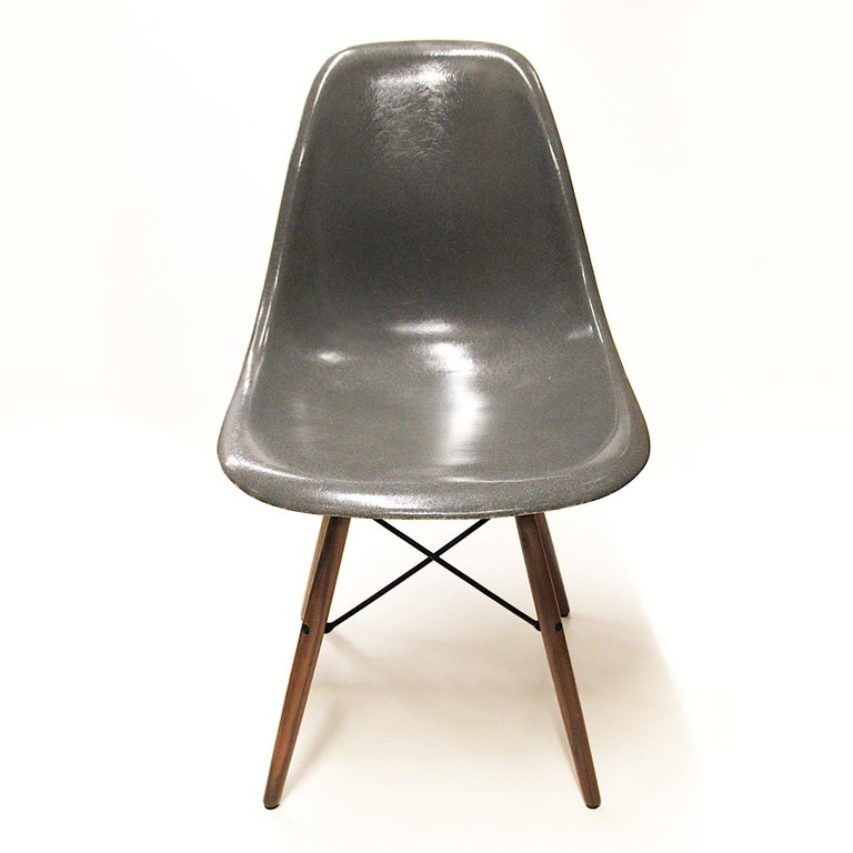 Set of 8 Mid-Century Modern Charcoal Gray Dowel Base Eames Dining Shell ...