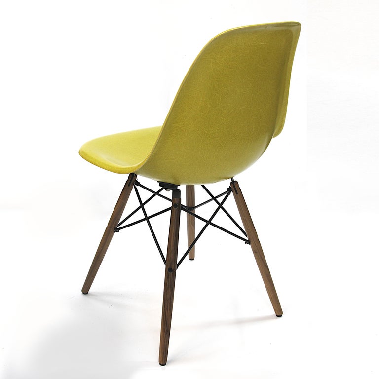 Set of 8 Mid Century Modern Mustard Yellow Dowel Base Eames Dining ...