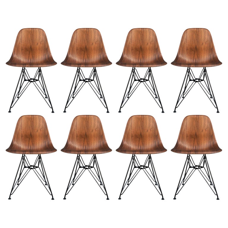 Set of 8 Mid-Century Modern Walnut Wood Shell Dining Chairs by Charles ...