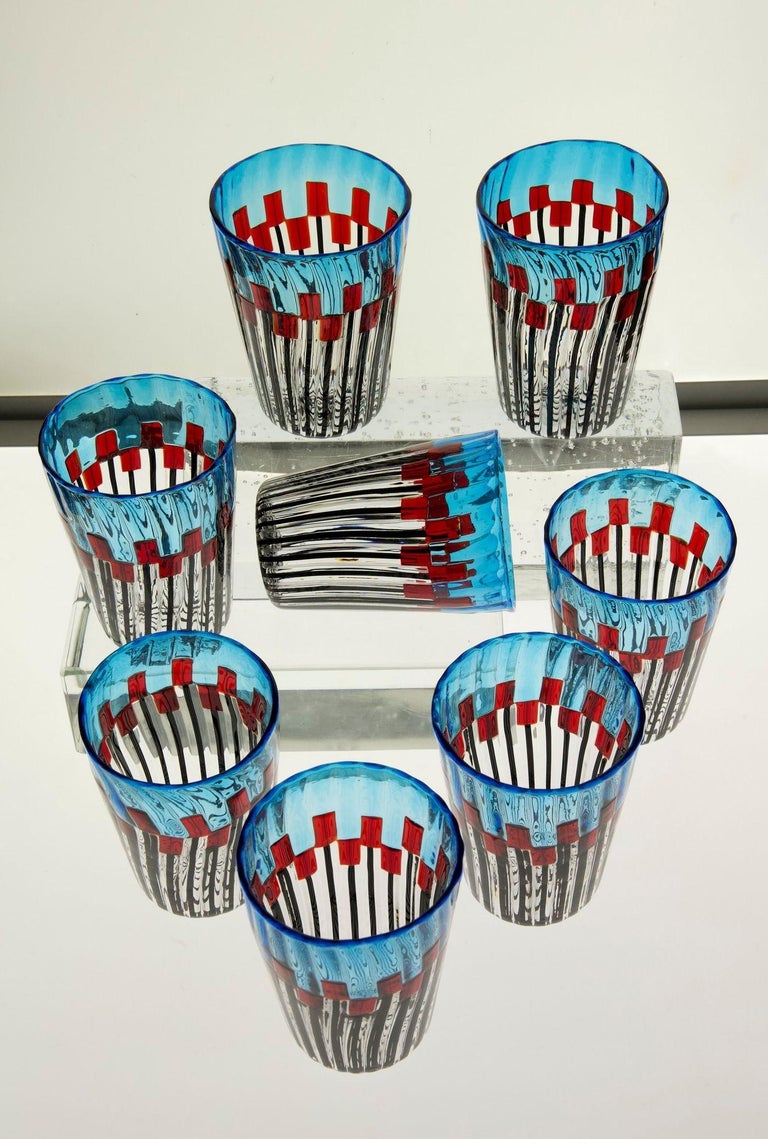 Set of 8 Murano Glass Tumblers, Mille Papaveri Rossi, Signed For Sale ...