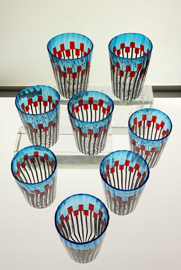 Set of 8 Murano Glass Tumblers, Mille Papaveri Rossi, Signed For Sale ...