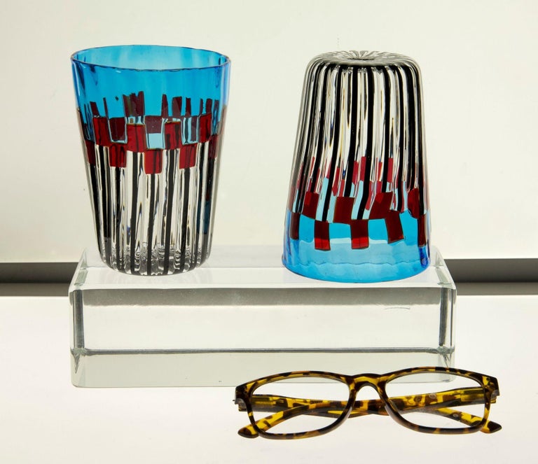 Set of 8 Murano Glass Tumblers, Mille Papaveri Rossi, Signed For Sale ...