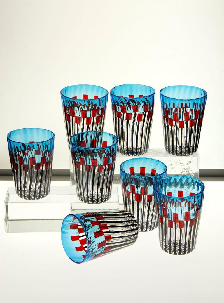 Set of 8 Murano Glass Tumblers, Mille Papaveri Rossi, Signed For Sale ...