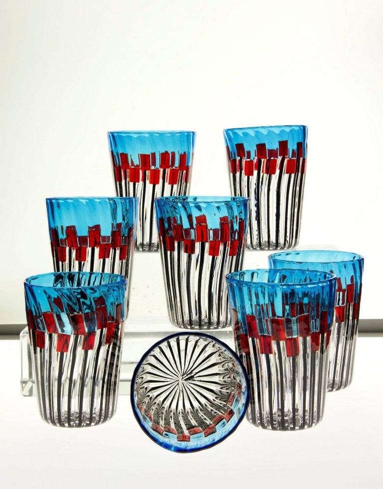 Set of 8 Murano Glass Tumblers, Mille Papaveri Rossi, Signed For Sale ...
