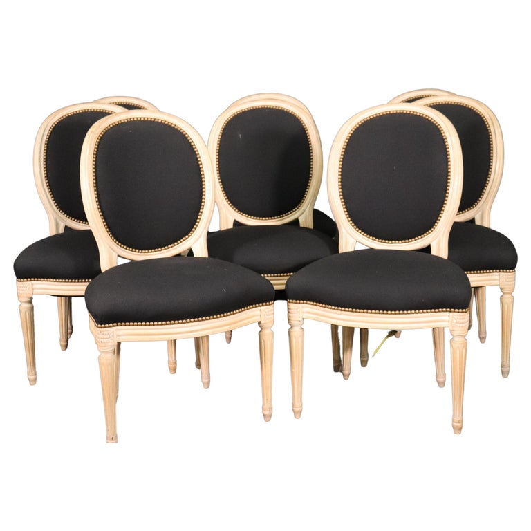 Set of 8 Oval Back French Louis XVI Style Limed Walnut Dining Chairs at ...