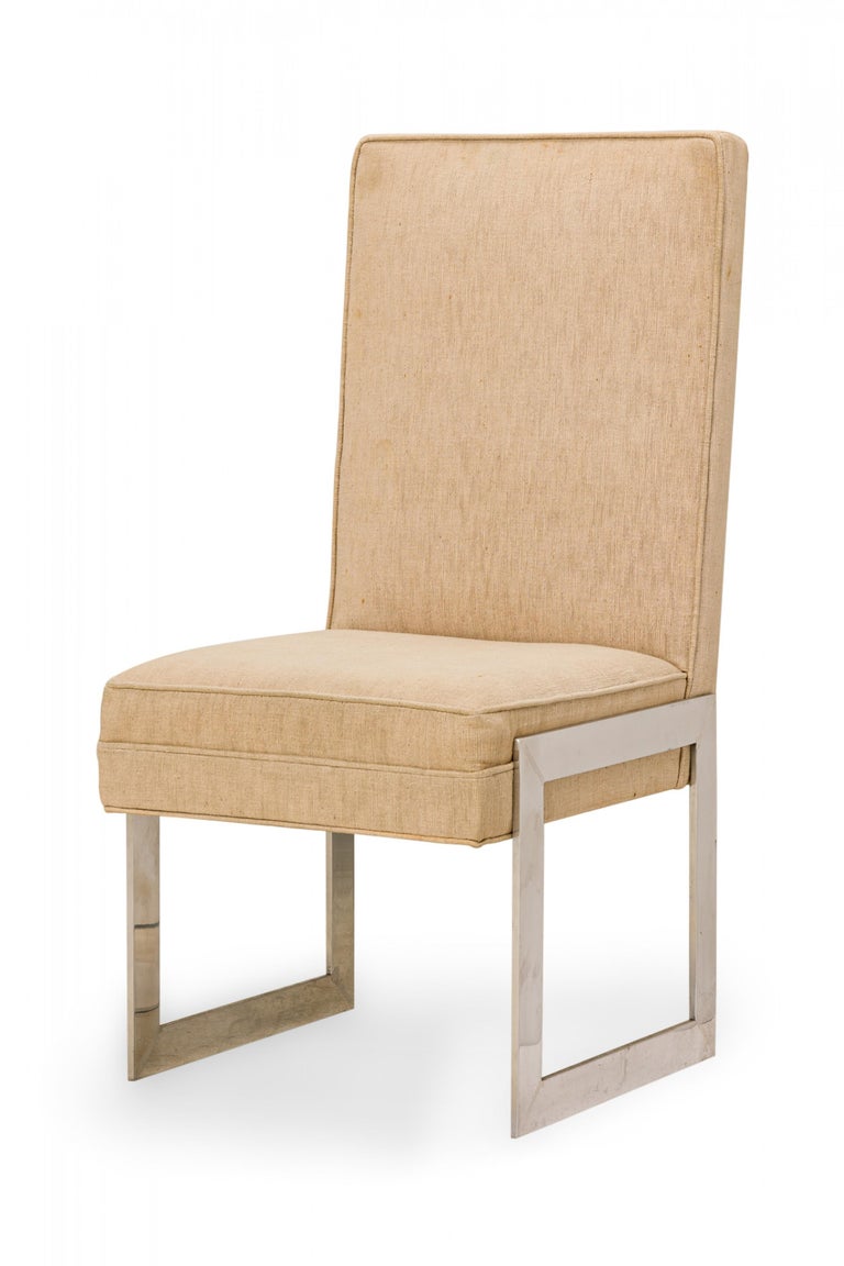 Set of 8 Pace Collection Aluminum and Beige Upholstery Dining Chairs ...