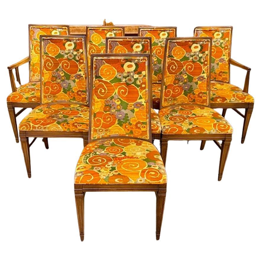 Set of 8 Pecan Dining Chairs with Jack Lenor Larsen Fabric For Sale at ...