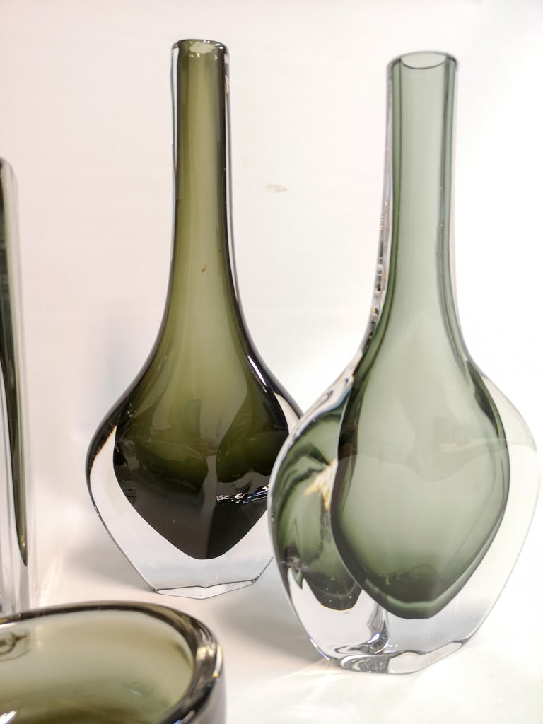 Set of 8 Pieces Nils Landberg Sommerso and Dusk Vases Orrefors, Sweden ...