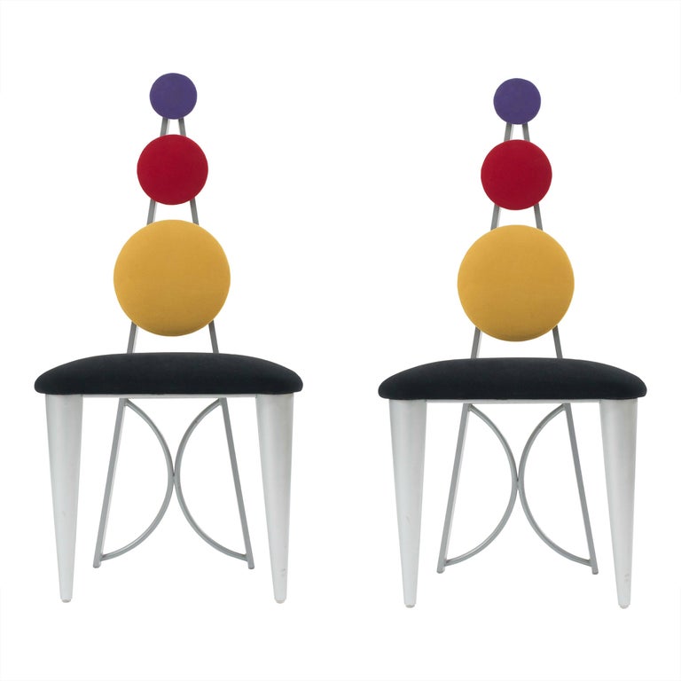 Set of 8 Post Modern Multi-Colored Memphis Style Chairs For Sale at 1stDibs