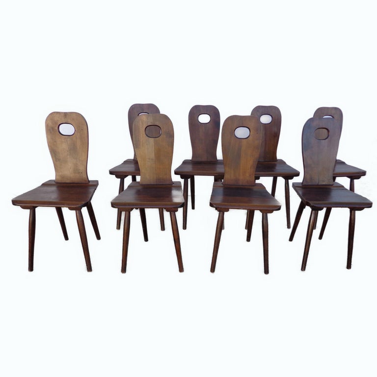 Set of 8 Rustic Brutalist Scandinavian Dining Chairs Attributed to Uno ...