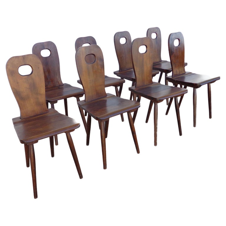 Set of 8 Rustic Brutalist Scandinavian Dining Chairs Attributed to Uno ...