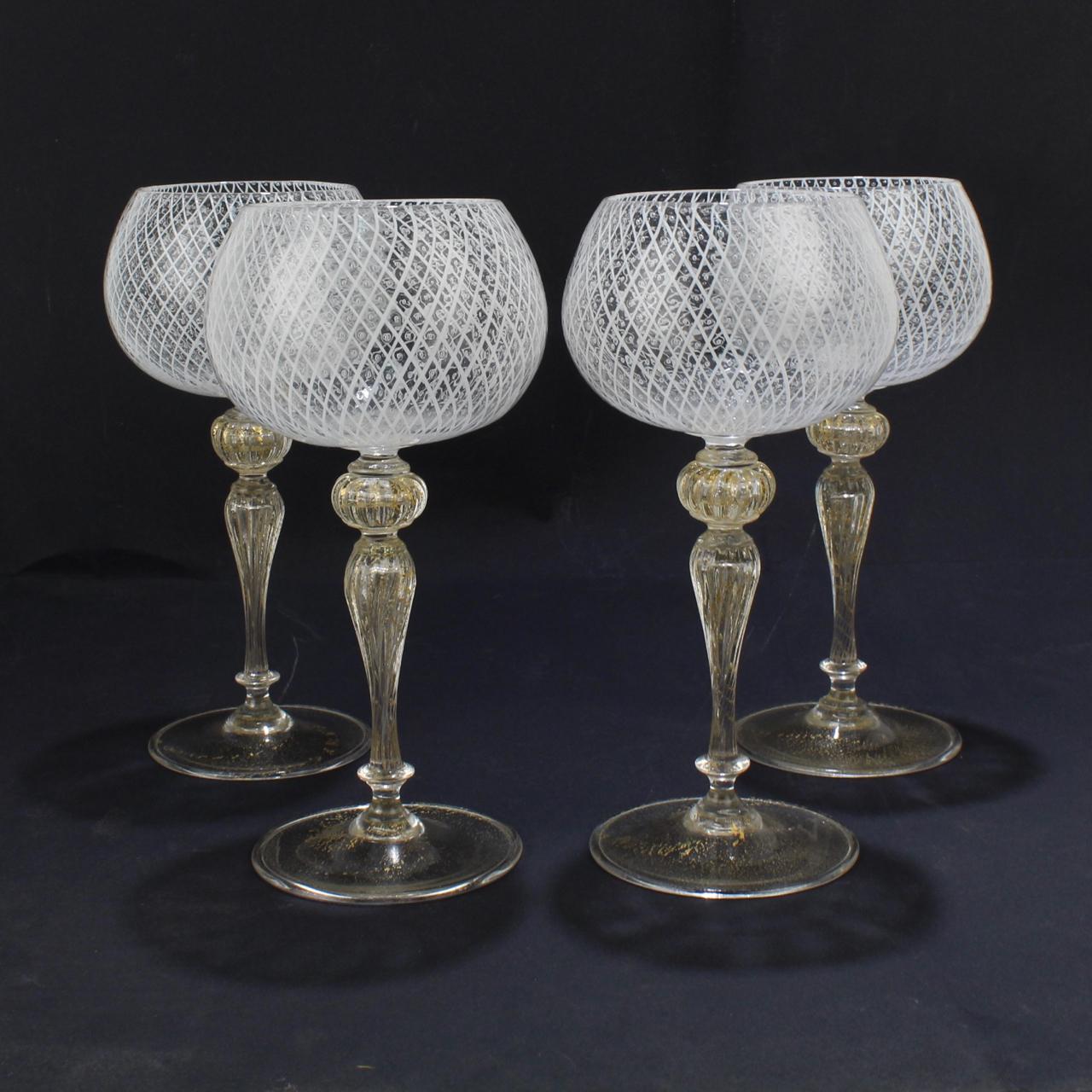 Set of 8 Venetian or Murano Glass Reticulo Filigrana Decorated Wine ...