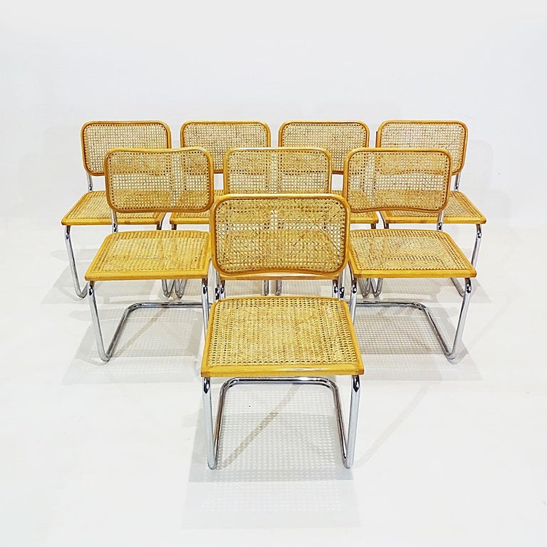 Set of 8 Vintage Marcel Breuer Design B32 Cesca Chairs in Beech, Cane ...
