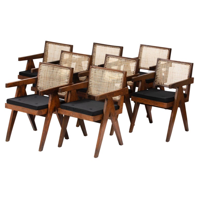 Set of 8 Vintage Original Pierre Jeanneret Armchairs Dining Chairs PJ ...