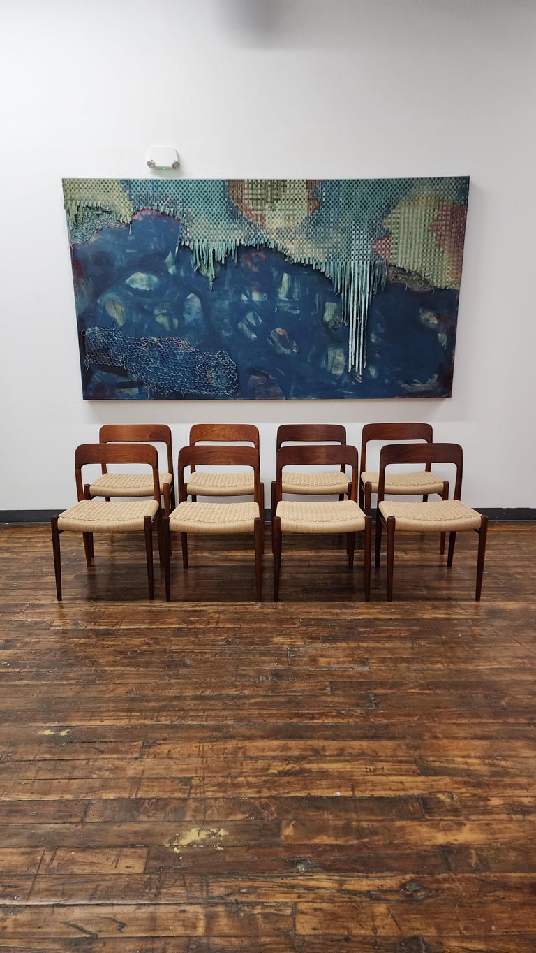set of 8 - vintage teak model 75 side chairs by Niels Moller For Sale ...