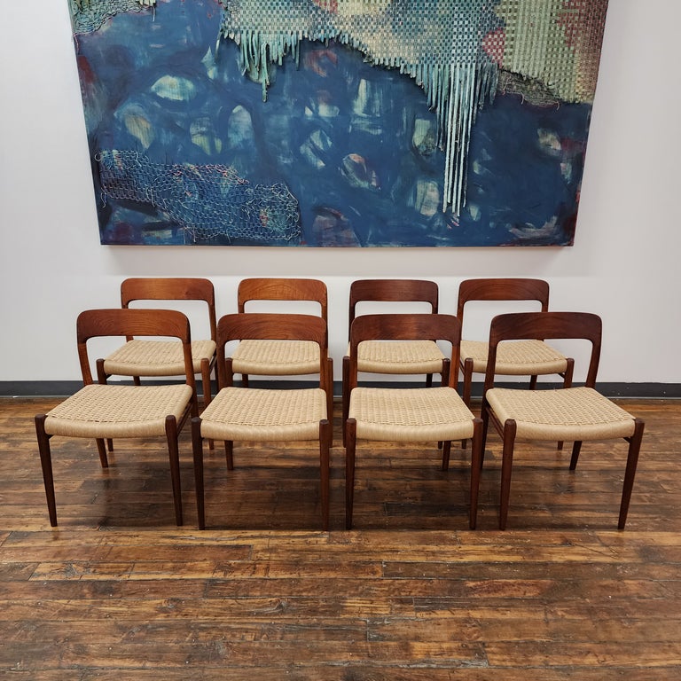 set of 8 - vintage teak model 75 side chairs by Niels Moller For Sale ...