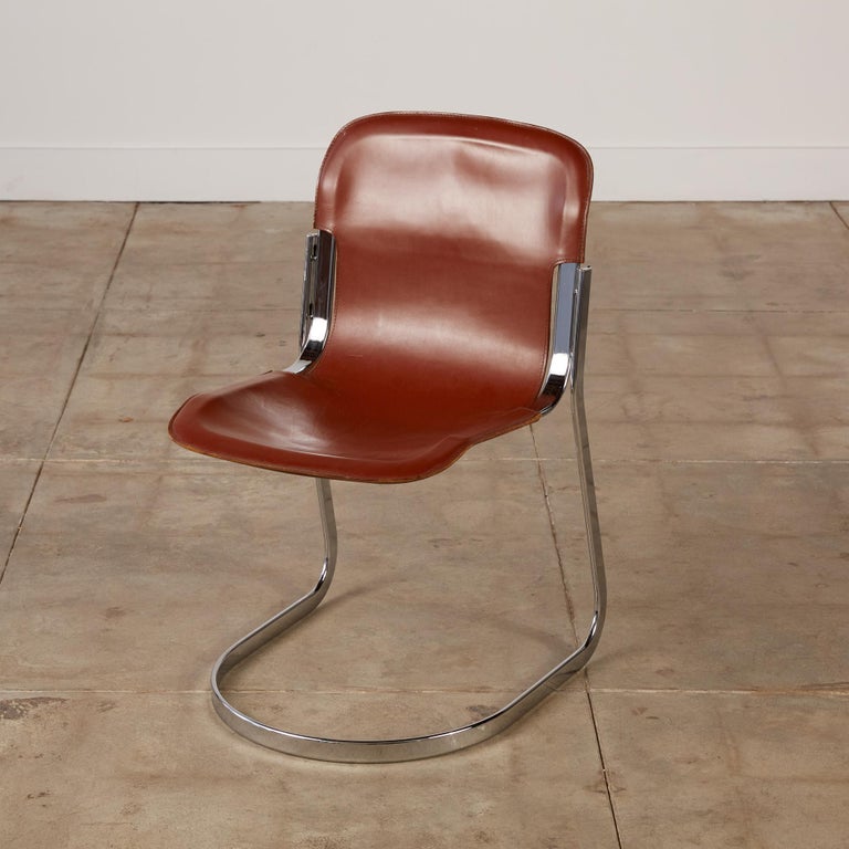 Set of 8 Willy Rizzo Chrome and Leather Dining Chairs for Cidue at 1stDibs