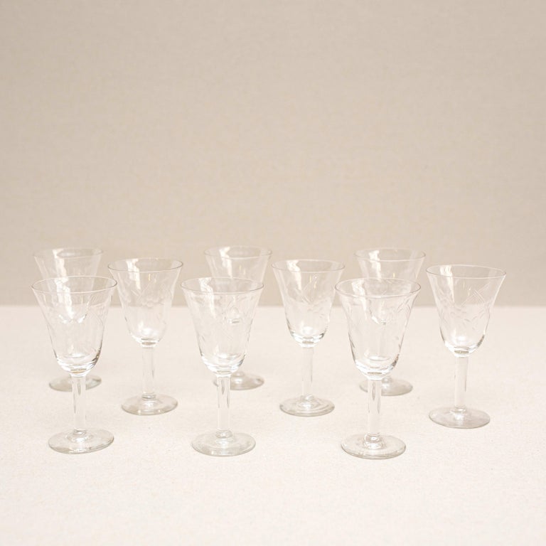 Set of 9 Antique Glass Wine Cups, circa 1970 For Sale at 1stDibs