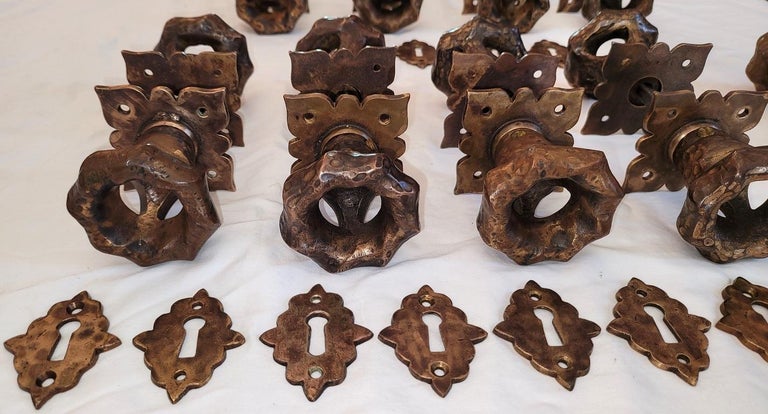 Set of 9 Art Nouveau Hand Beaten Bronze Door Handles with Plates For ...