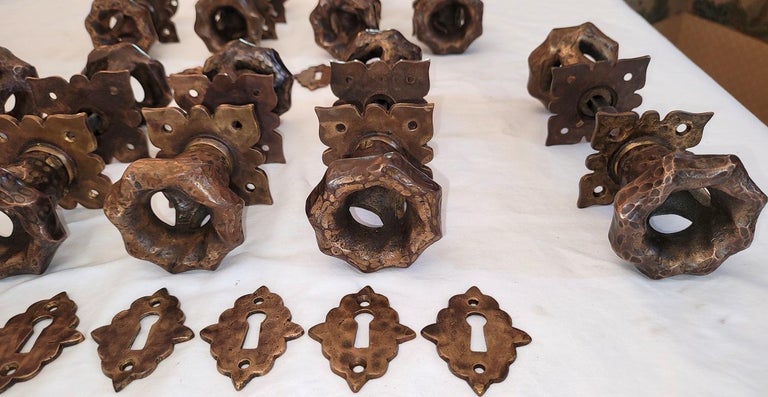 Set of 9 Art Nouveau Hand Beaten Bronze Door Handles with Plates For ...
