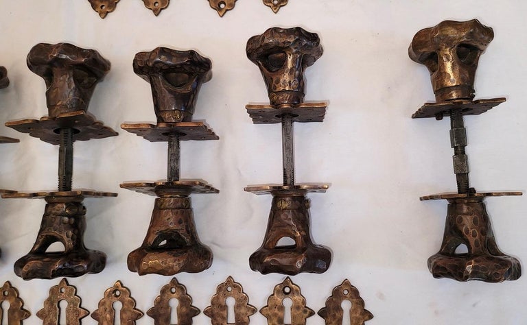 Set of 9 Art Nouveau Hand Beaten Bronze Door Handles with Plates For ...