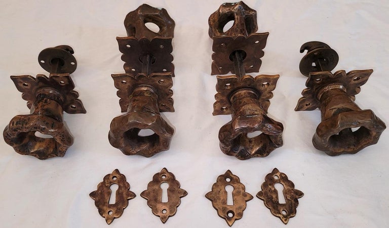 Set of 9 Art Nouveau Hand Beaten Bronze Door Handles with Plates For ...
