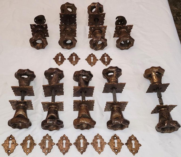 Set of 9 Art Nouveau Hand Beaten Bronze Door Handles with Plates For ...
